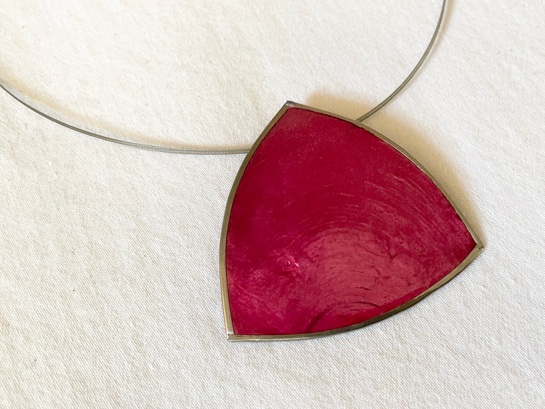 Necklace by Culture Mix - Capiz Shell & Resin - Triangle - Magenta Pink ...