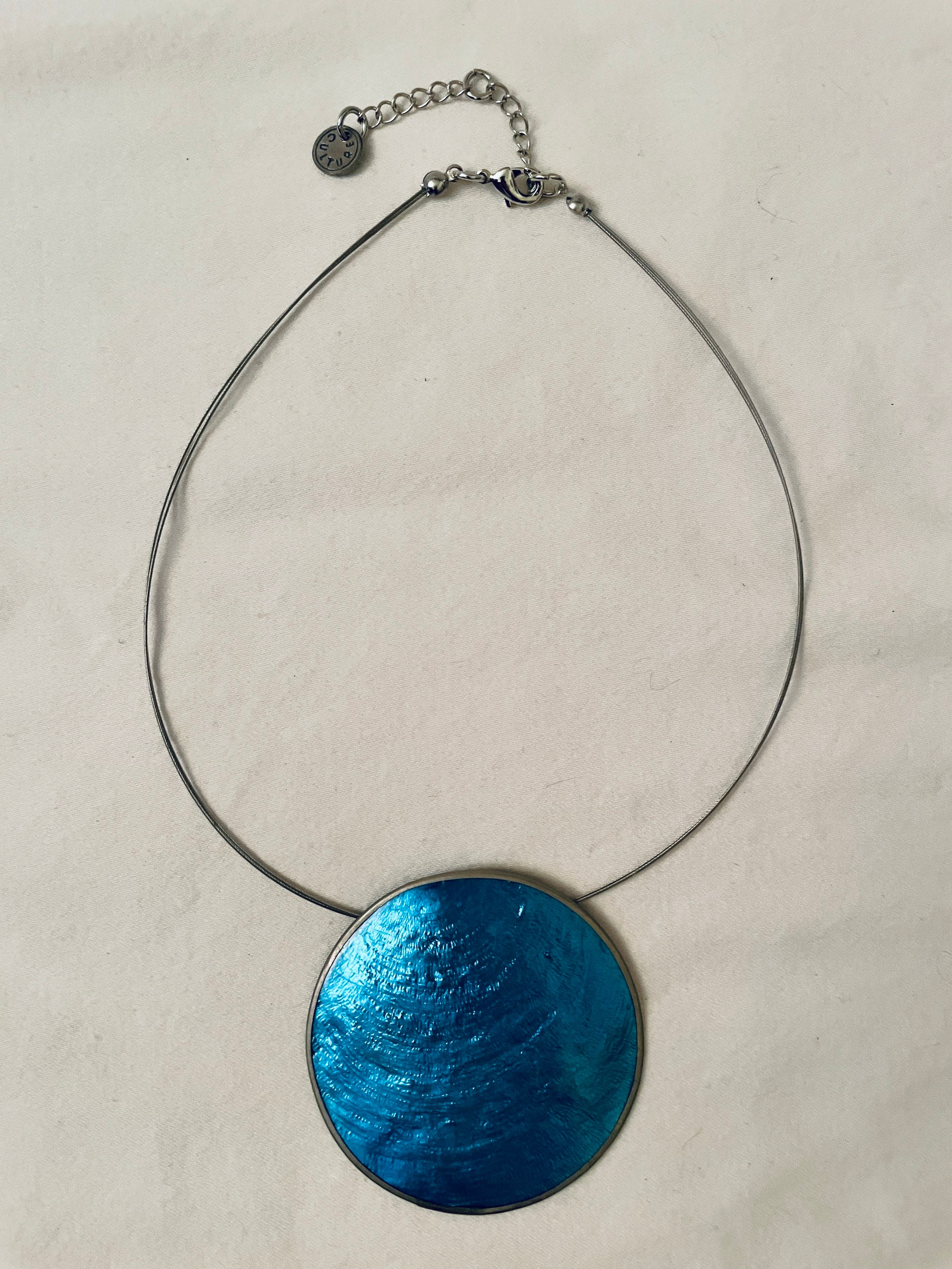 Necklace by Culture Mix Capiz Shell & Resin Circle Electric Blue - Etsy