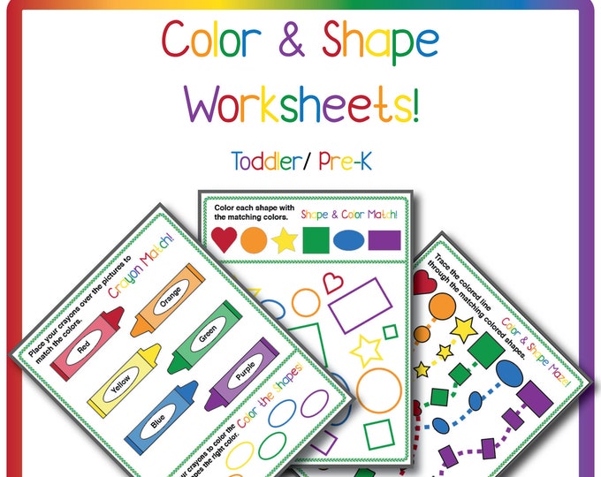 X3 Color and Shape Worksheets for Toddlers/ Pre-k - Etsy