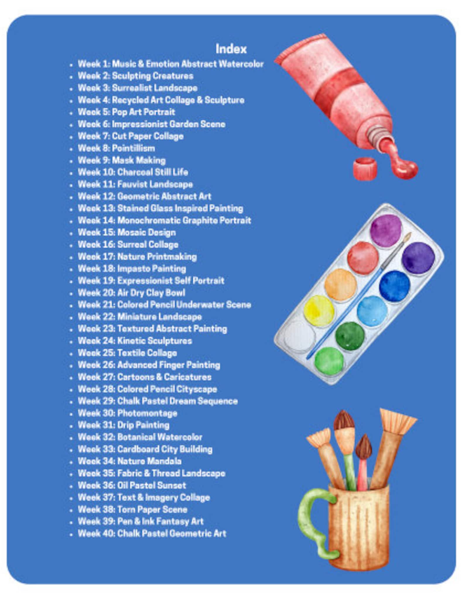 Elementary/ Middle School Advanced Fine Art 40 Week Idea Book - Digital ...