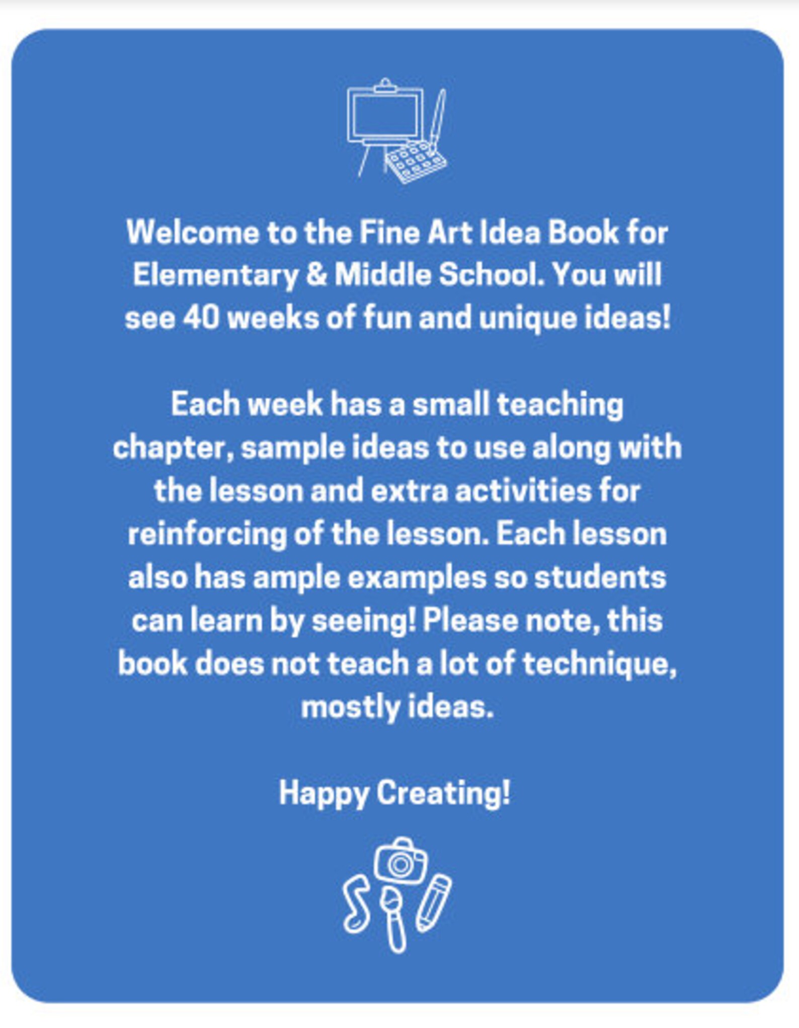 Elementary/ Middle School Advanced Fine Art 40 Week Idea Book - Digital ...