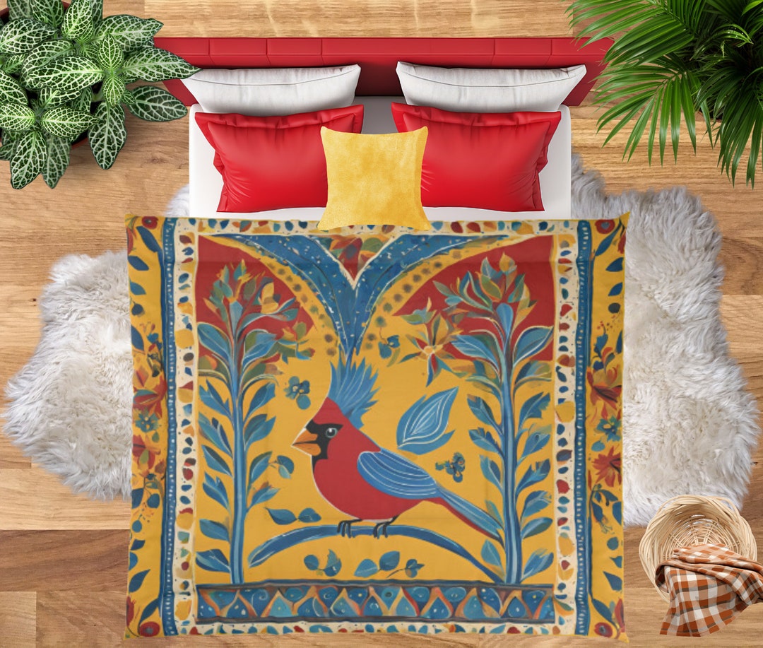 Cardinal Folk Art Inspired Comforter - Etsy