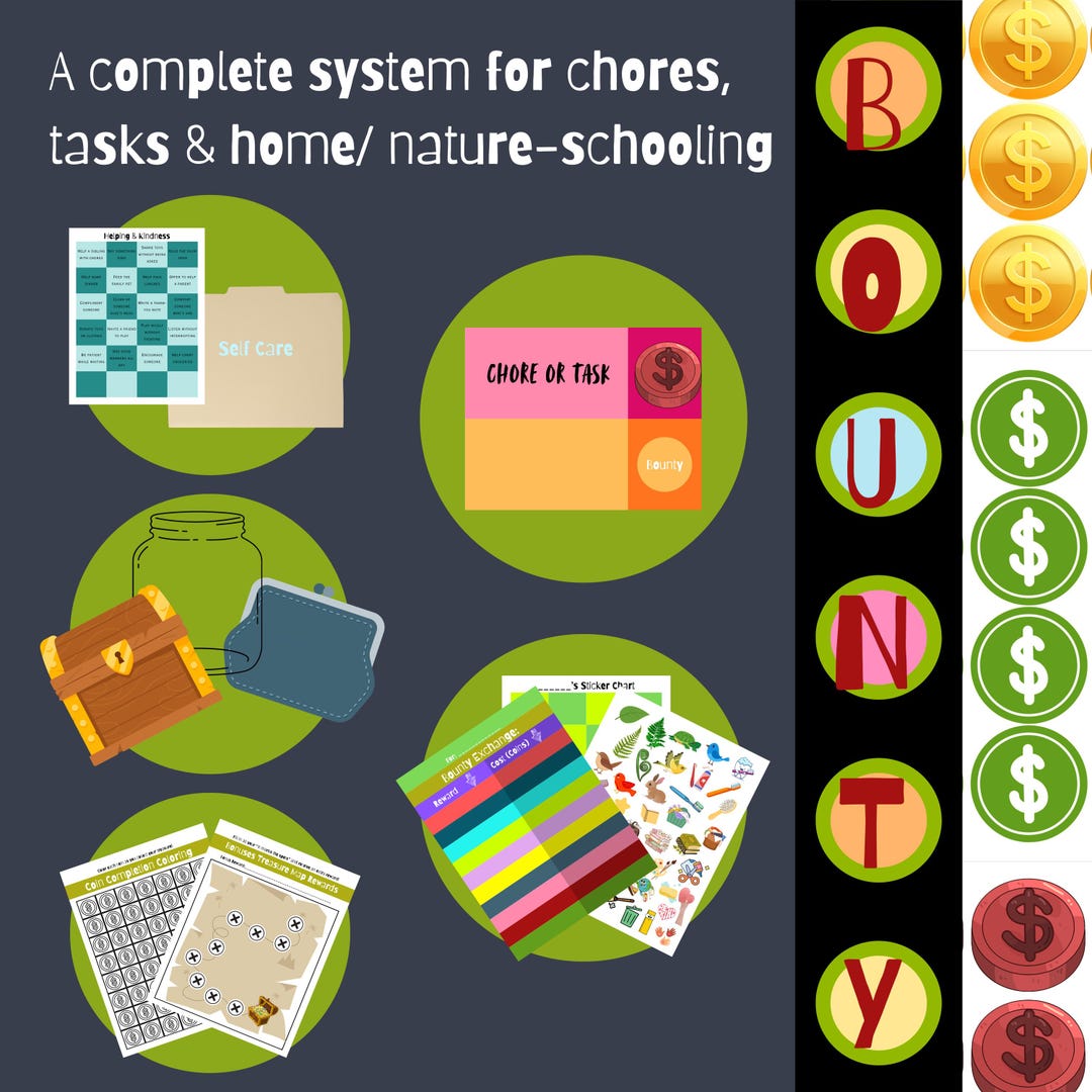 Bounty Rewards System Printable, Kids Task & Chore Chart, Nature School ...