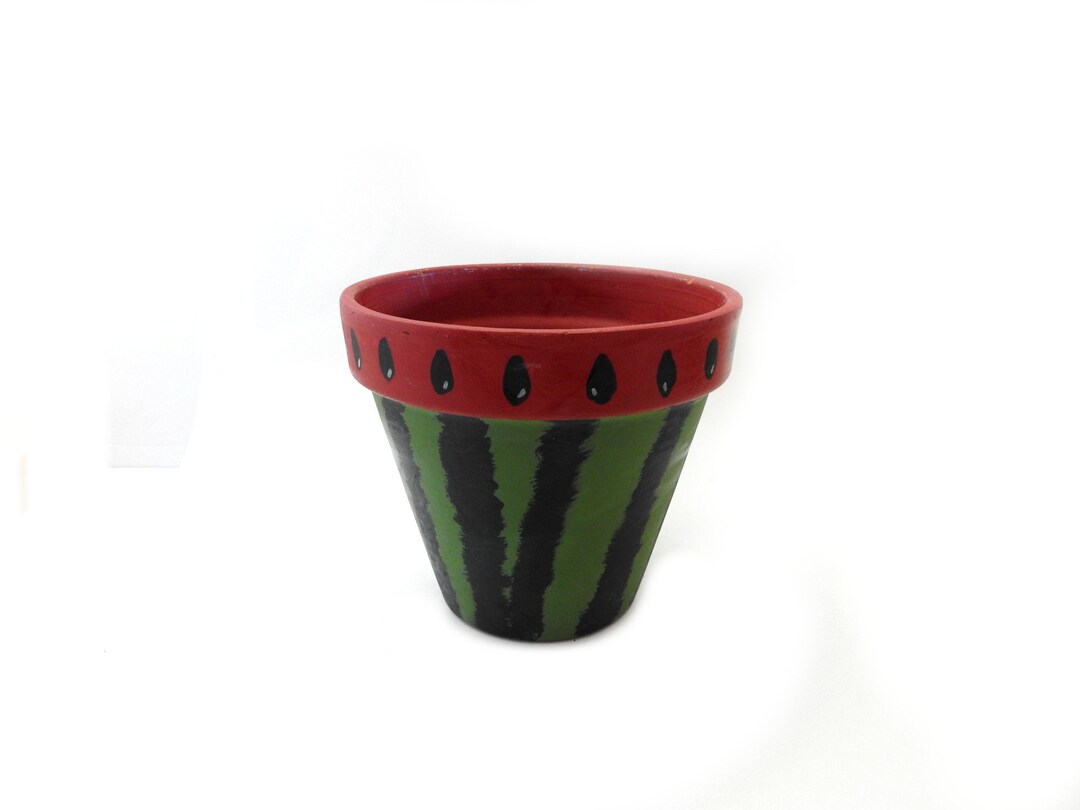 Vintage Terracotta Pot Hand Painted Watermelon Planter Indoor/outdoor ...