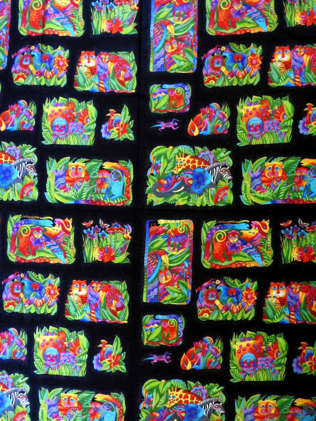 Vintage Laurel Burch Jungle Soul Flannel Fabric for Kids 43x48 Cats ...