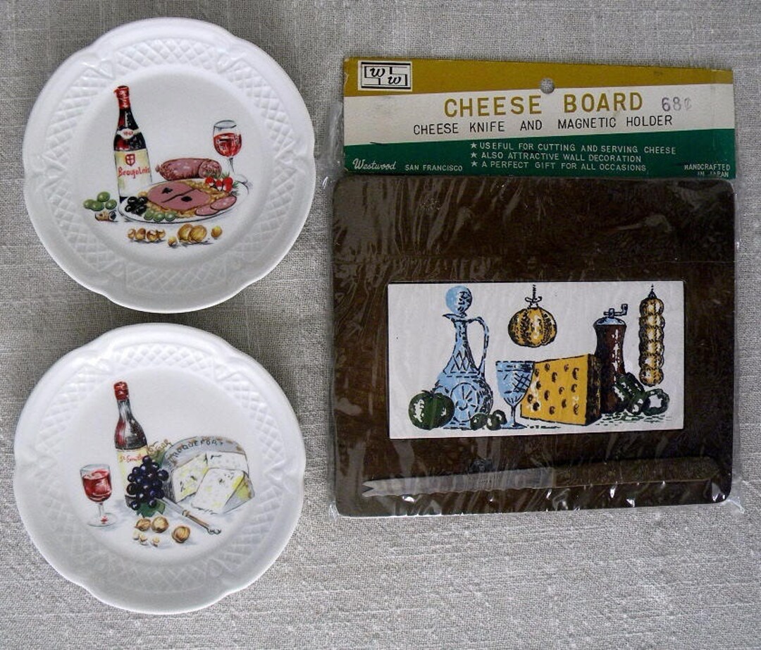 1960s Japanese Sealed Cheese Cutting Board With a Knife Solid Wood With ...