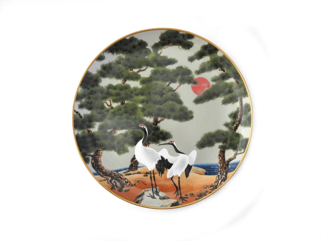 Vintage Painted Ceramic Dinner Plate Naoka Nobata 1979 November Herons ...