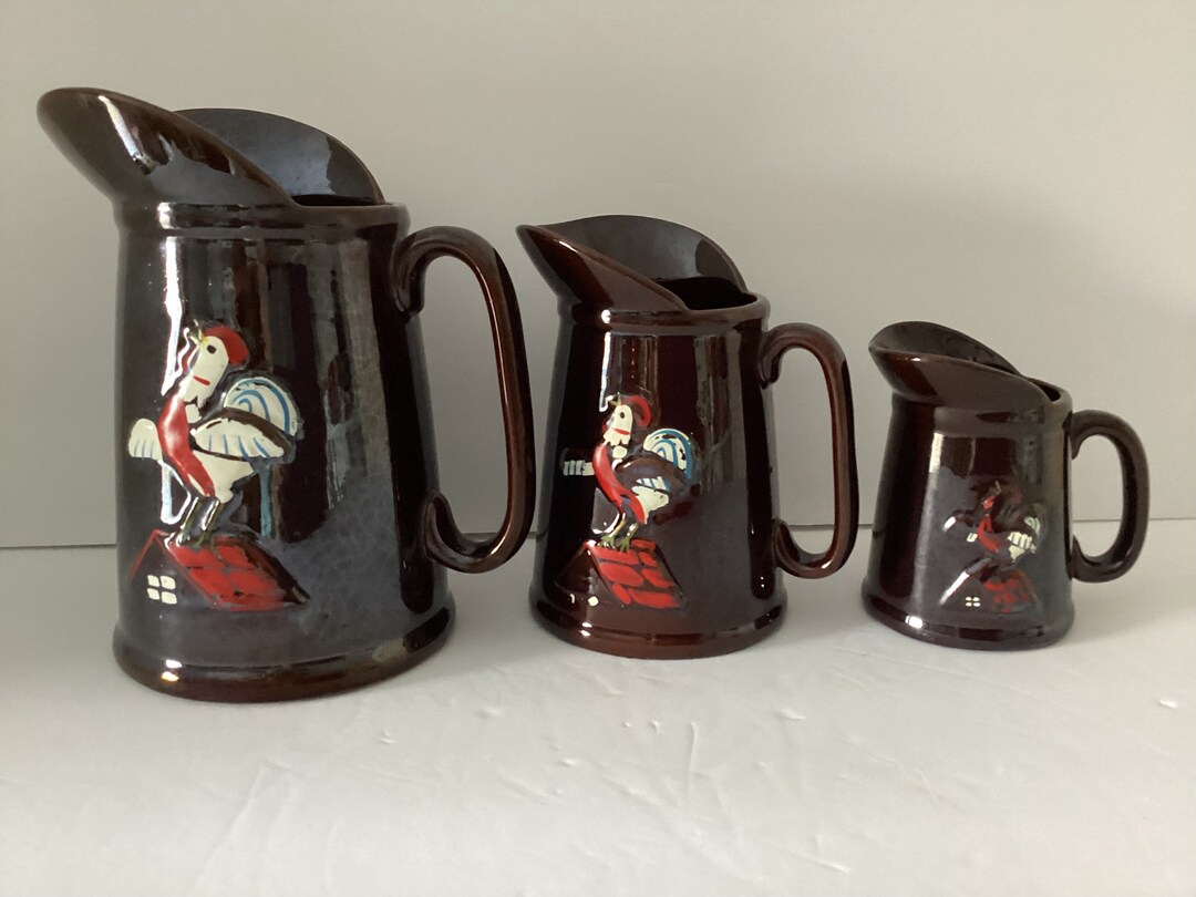 Vintage Brown Ceramic Rooster Pitchers - Etsy