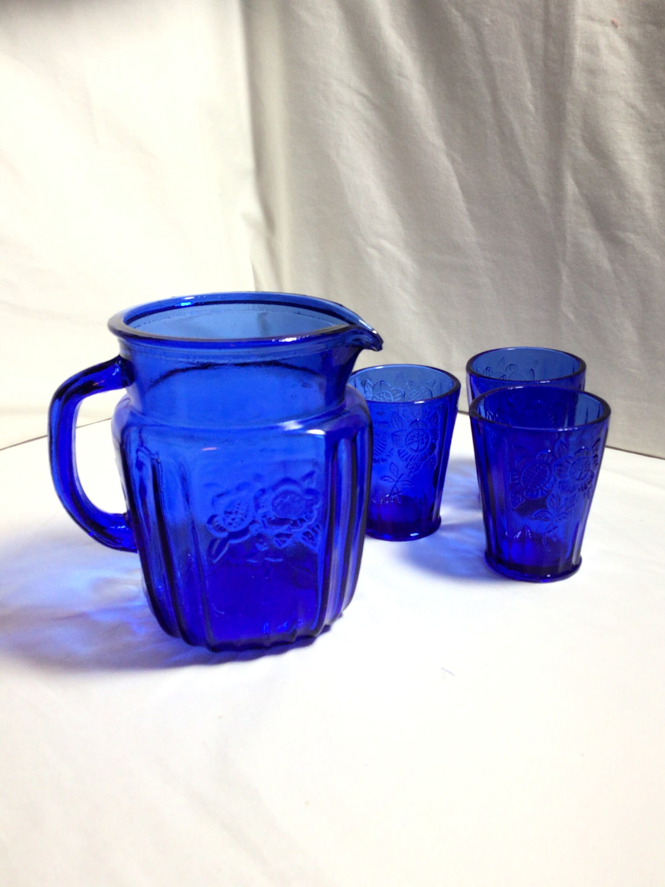 Vintage Cobalt Blue Juice Pitcher and Glasses - Etsy