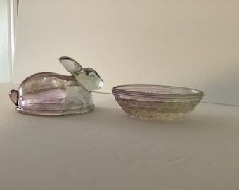 Vintage LE Smith Light Blue Glass Bunny Rabbit on Nest Covered Candy ...