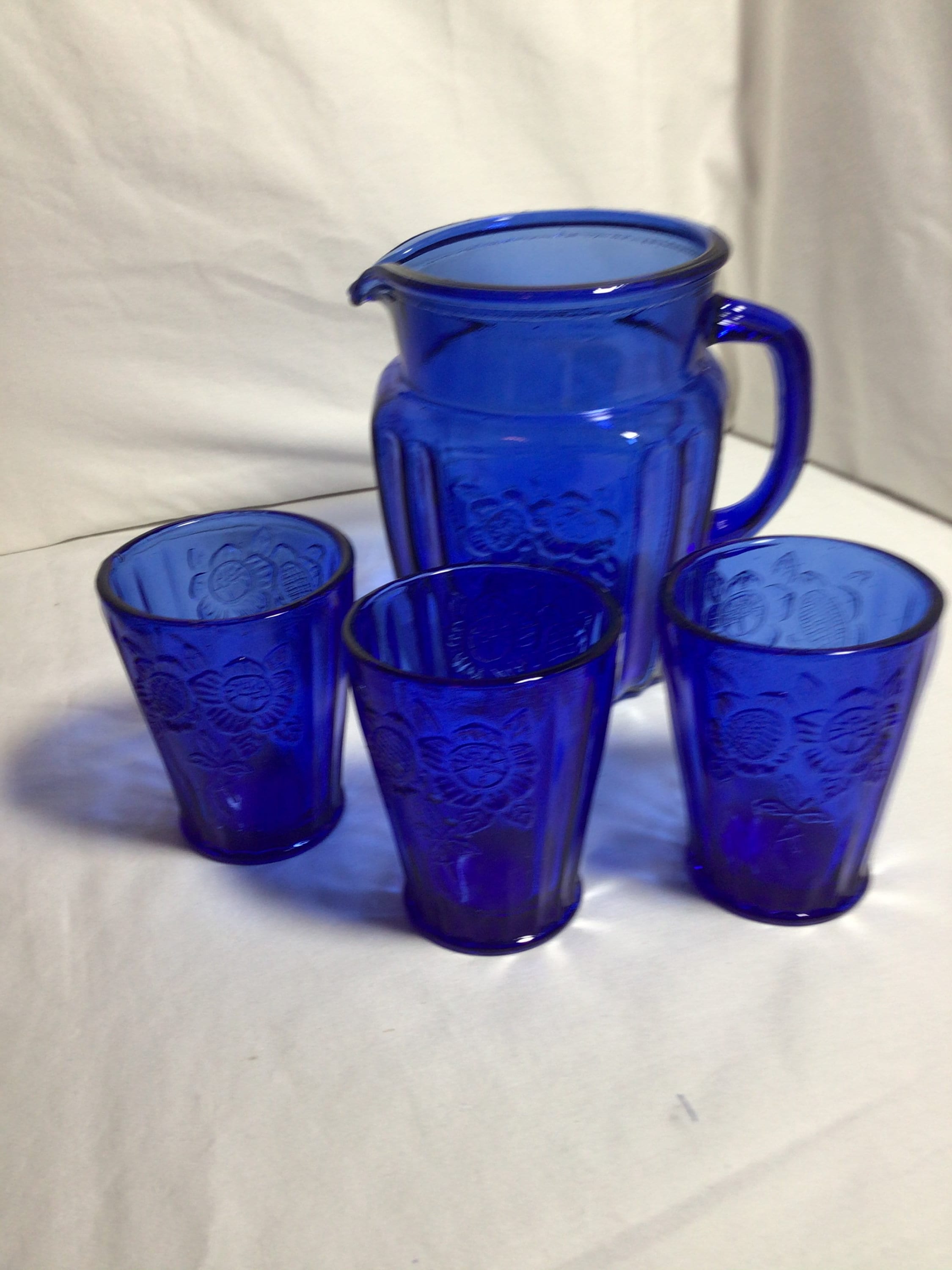 Vintage Cobalt Blue Juice Pitcher and Glasses - Etsy