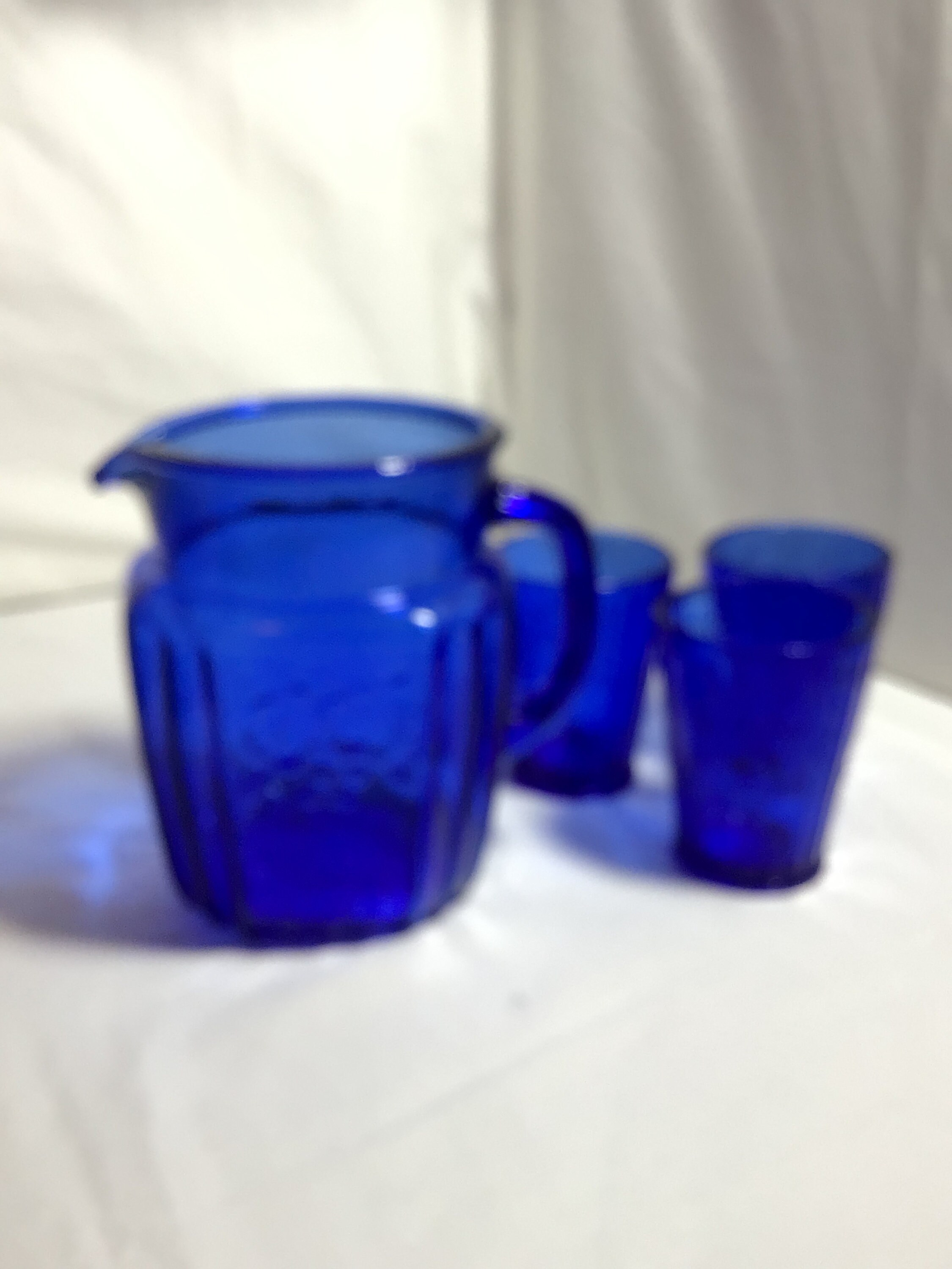 Vintage Cobalt Blue Juice Pitcher and Glasses - Etsy