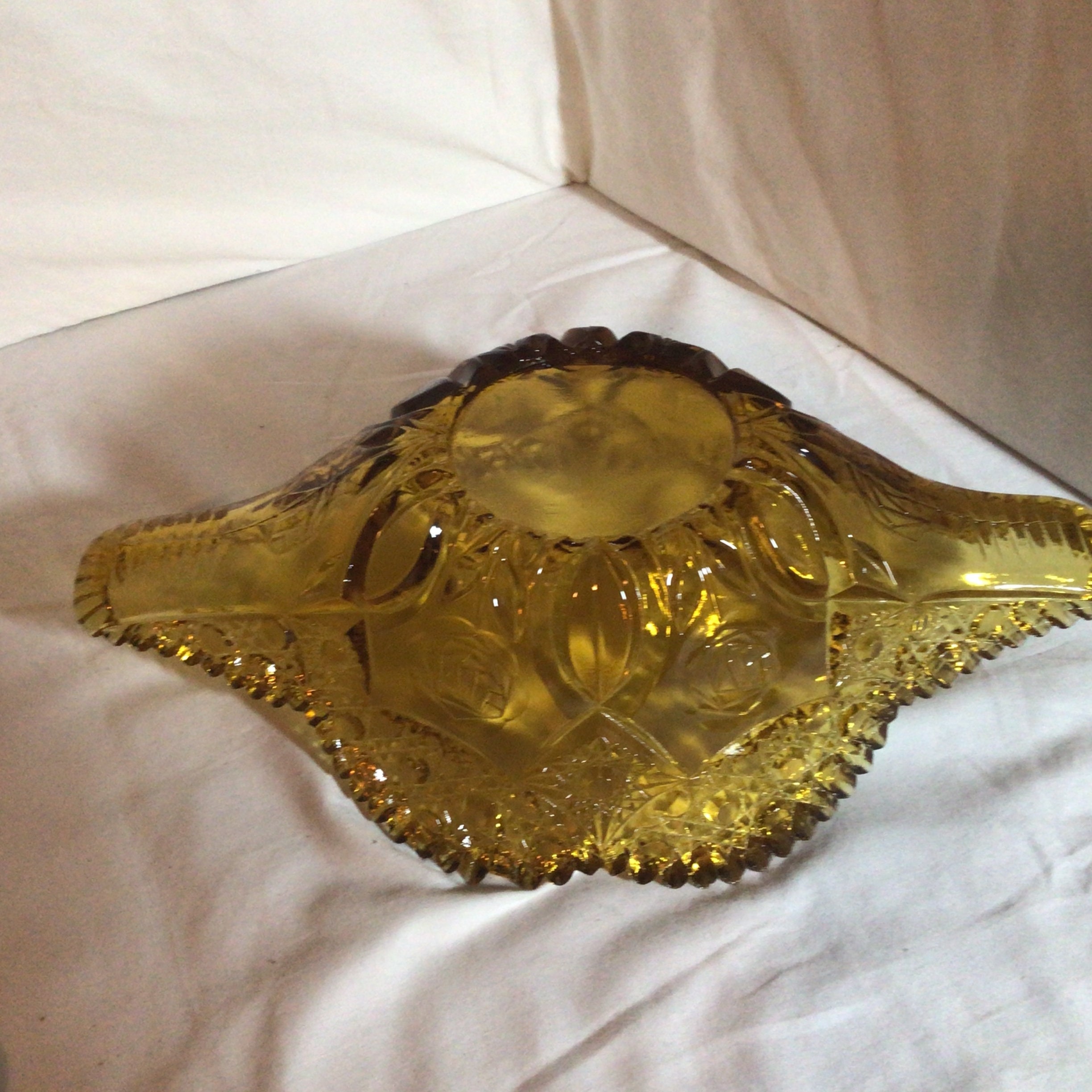 Vintage Amber Cut Glass Bowl - Etsy