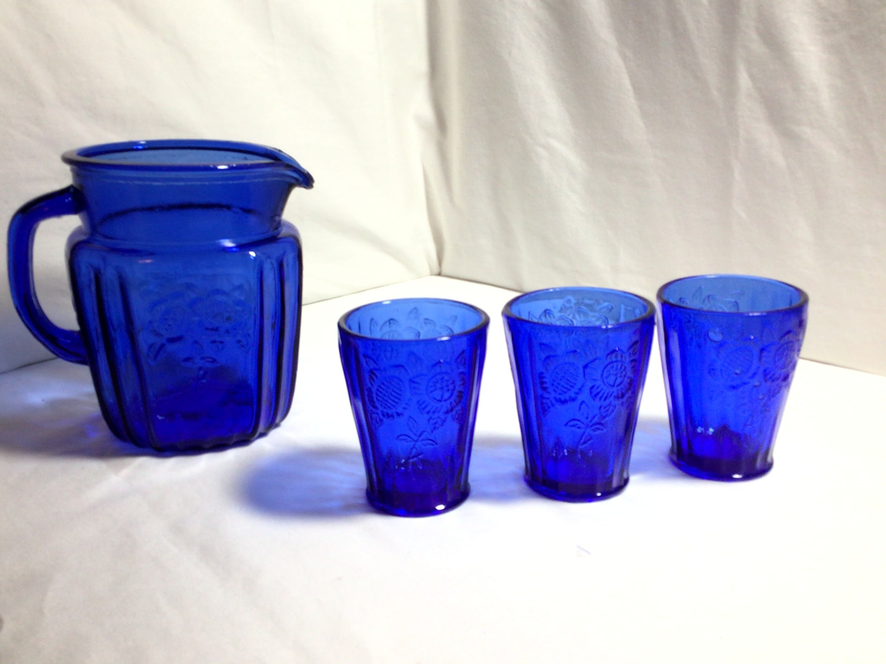 Vintage Cobalt Blue Juice Pitcher and Glasses - Etsy