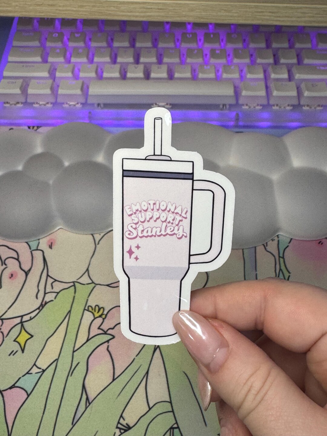 White Emotional Support Stanley Sticker, White Stanley Cup Sticker ...