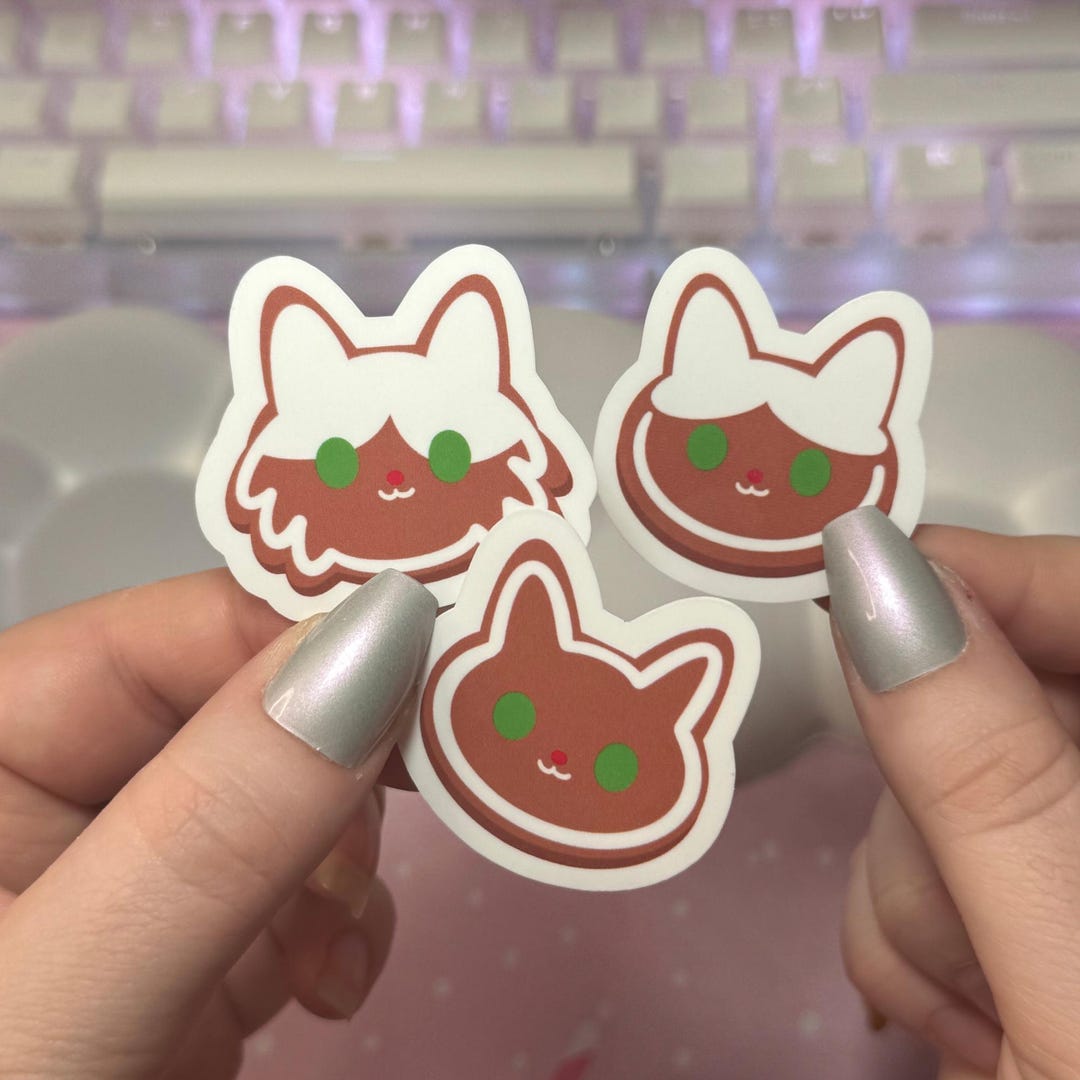 Gingerbread Cat Cookie Stickers 3 Pack of Cute Holiday Cat Head ...