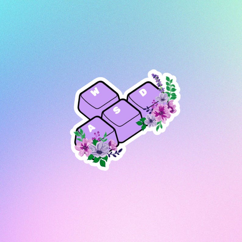 Purple WASD Keycap Sticker With Flowers, Cute Gaming Vinyl, Gamer Girl ...