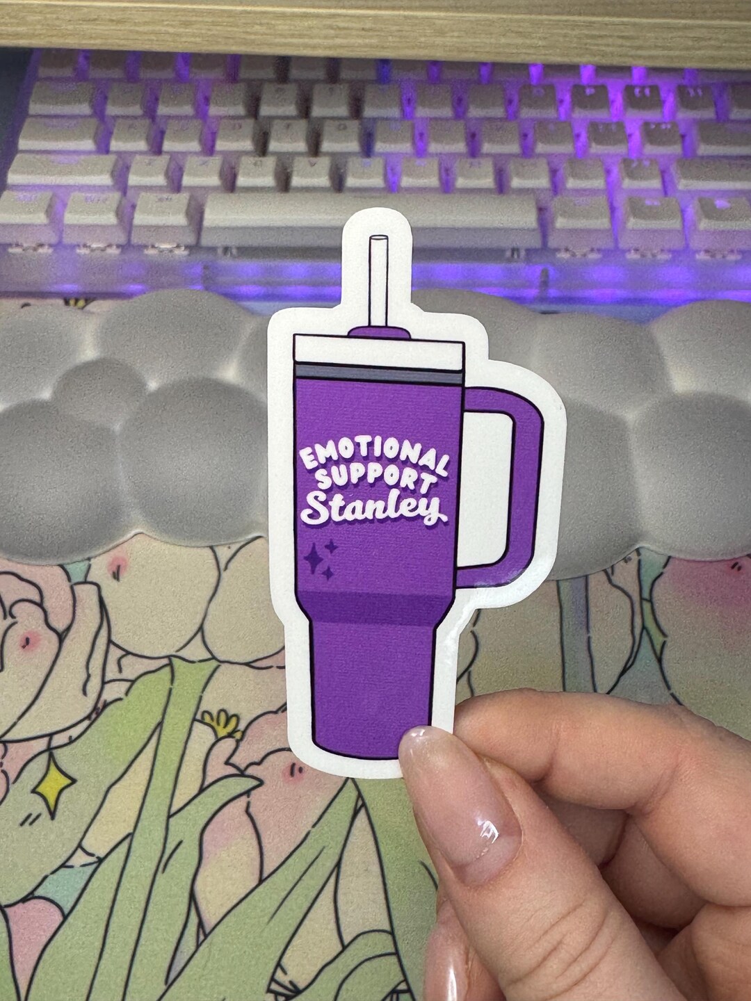 Emotional Support Stanley Sticker, Purple Stanley Cup Sticker ...