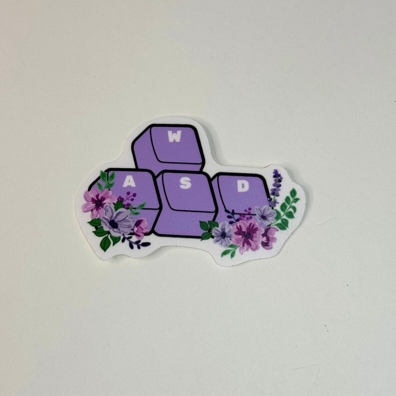 Purple WASD Keycap Sticker With Flowers, Cute Gaming Vinyl, Gamer Girl ...