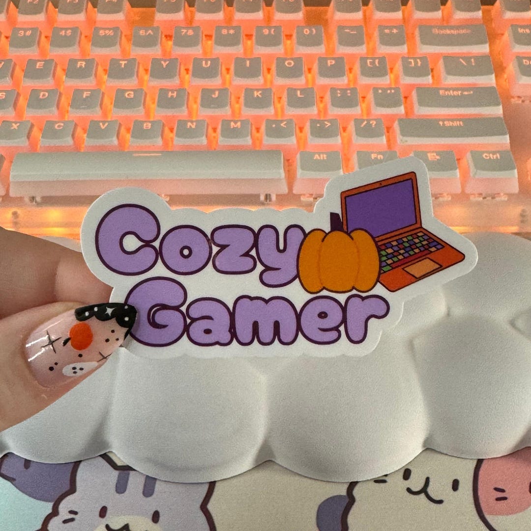 Cozy Gamer Halloween Sticker, Laptop Gamer Decal, Pumpkin and Hand ...