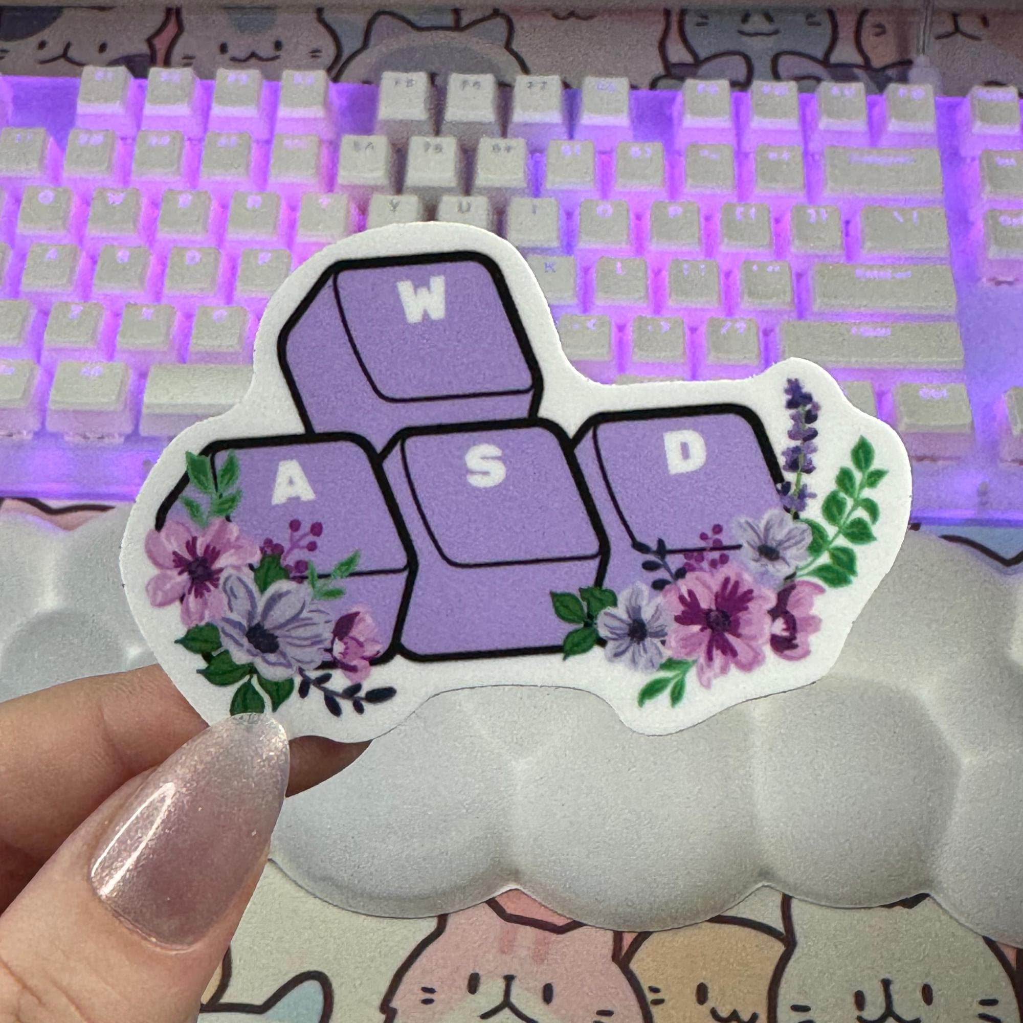 Purple WASD Keycap Sticker With Flowers, Cute Gaming Vinyl, Gamer Girl ...