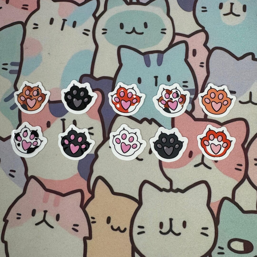 Mini Cat Paw Sticker Pack, 10 Random Cat Paw Designs, Cute Kawaii Vinyl ...