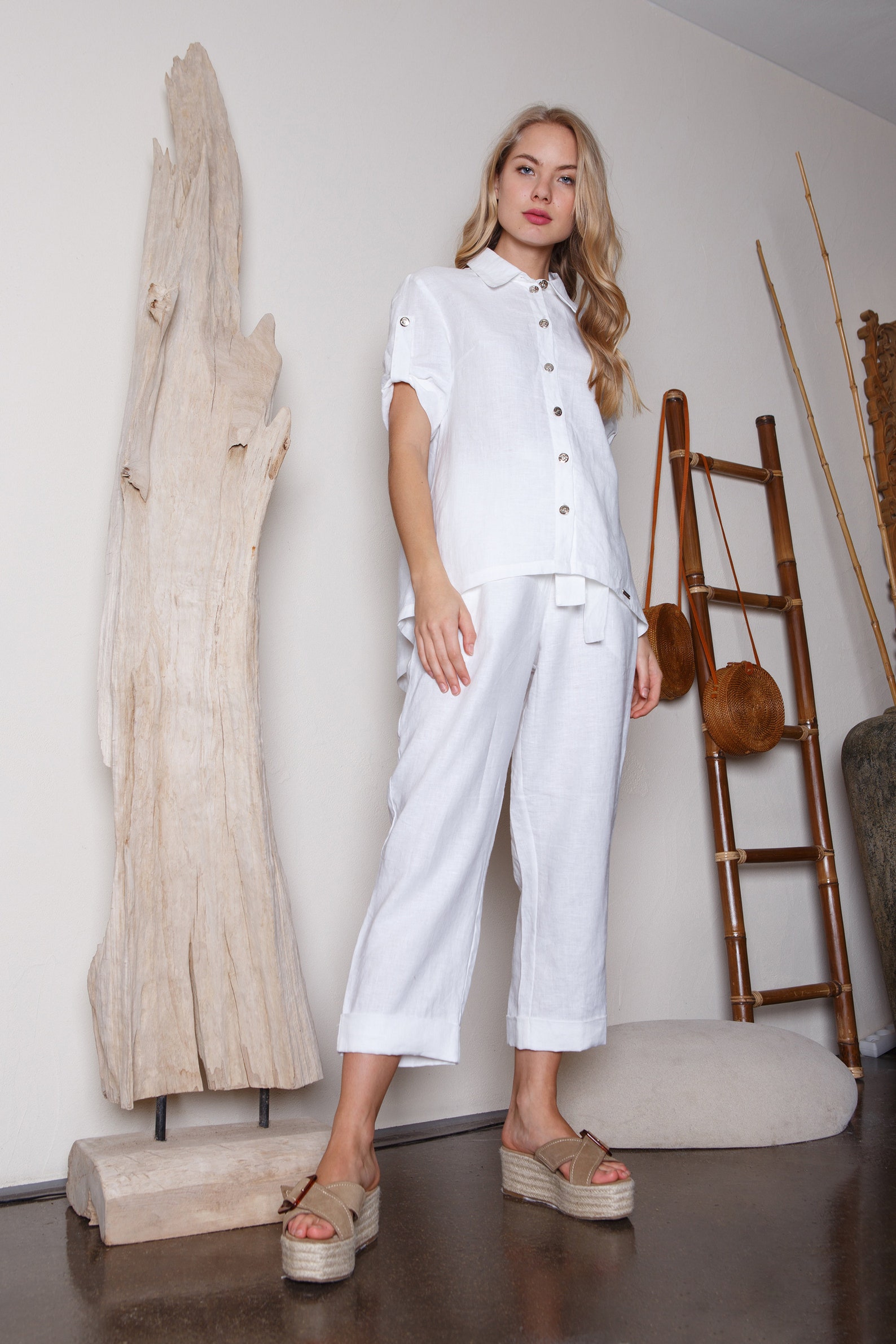 White Linen Top With Cut on the Back / White Linen Blouse / Natural ...