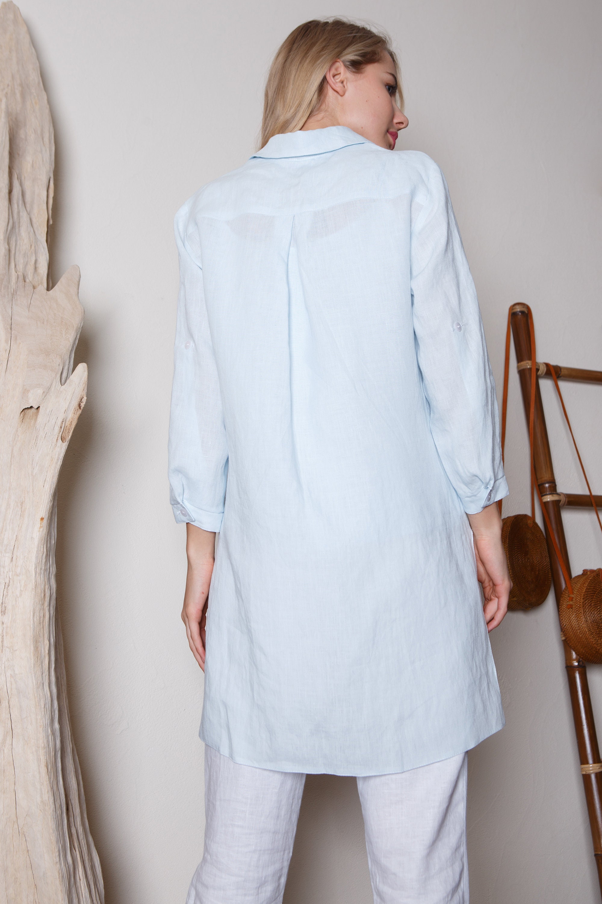 Light Blue Linen Top Shirt / Blue Linen Button up Shirt / Women Linen ...