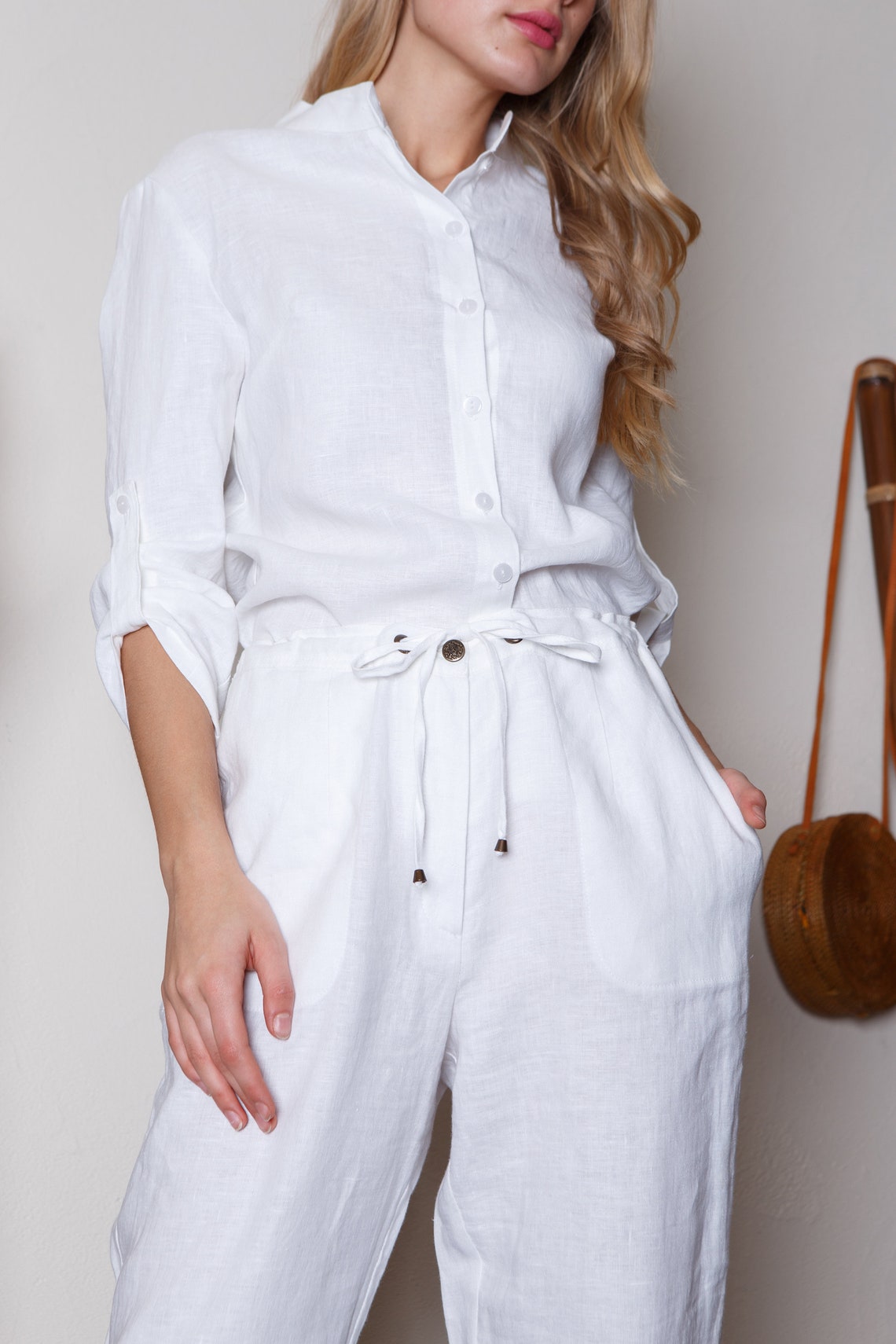 White Linen Top / White Linen Shirt / Summer Linen Blouse / Linen Top ...