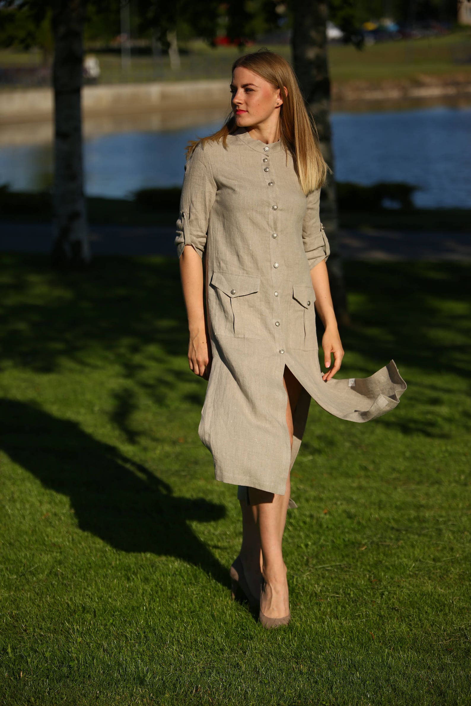 Split Linen Dress / Natural Linen Dress - Etsy