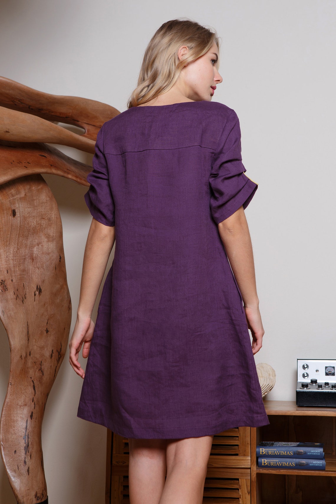 Purple Linen Dress / Short Linen Dress / Linen Dress With Laces ...