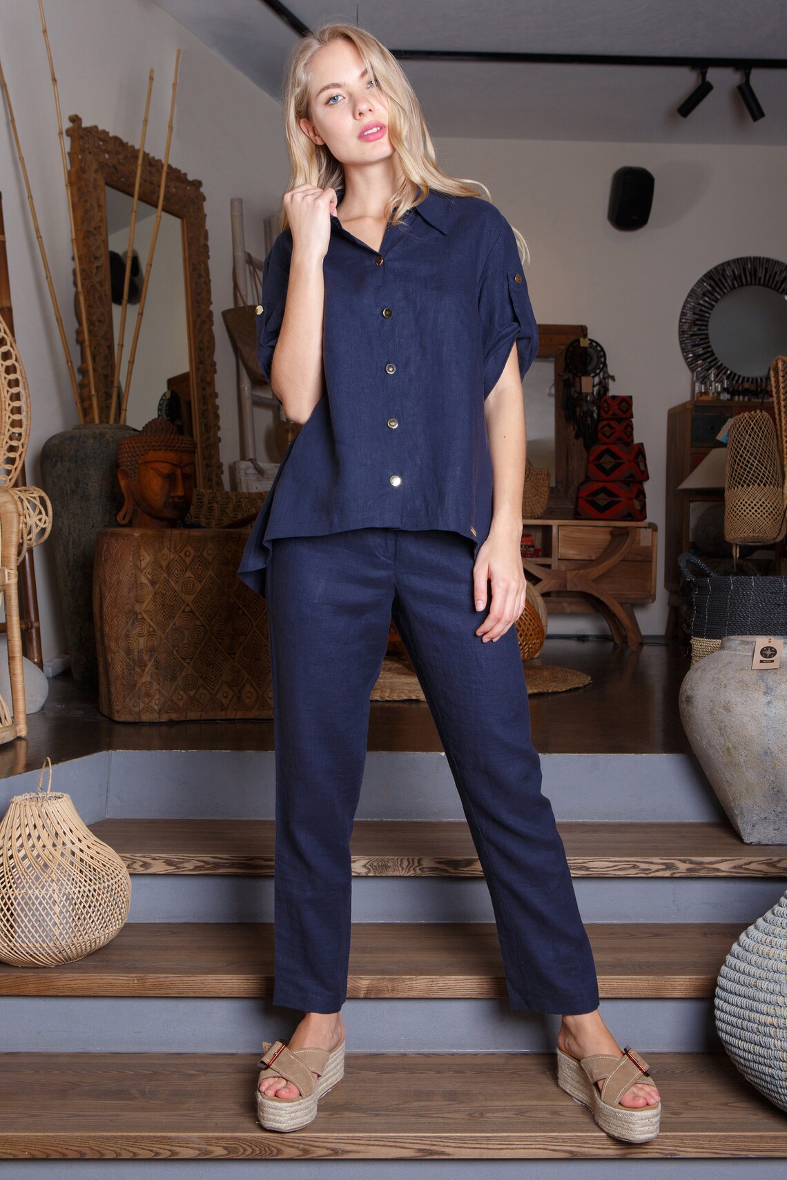 Navy Blue Linen Pants / High Waist Stylish Linen Pants / - Etsy