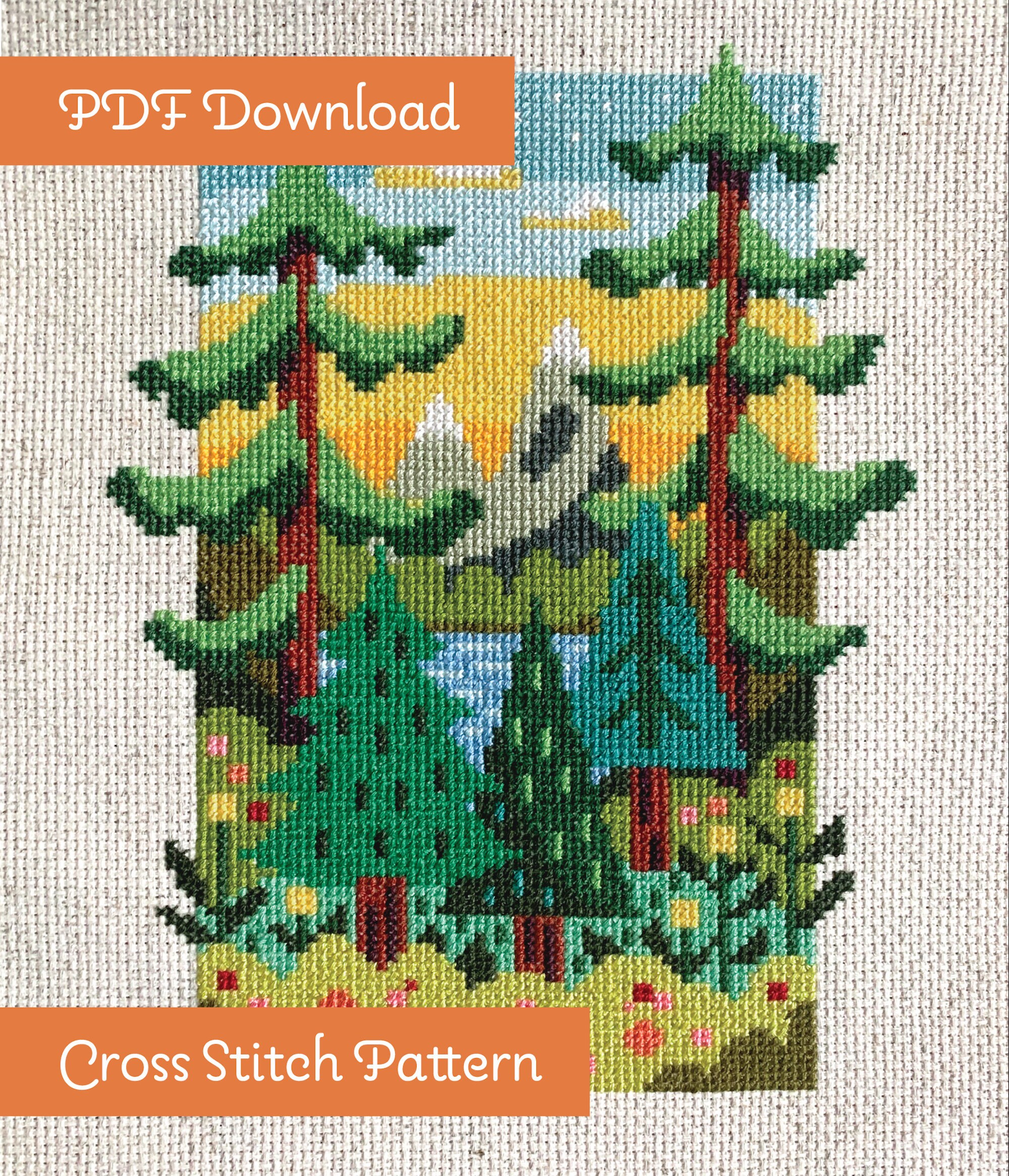 Forest Cross Stitch Pattern Modern Cross Stitch Pattern - Etsy