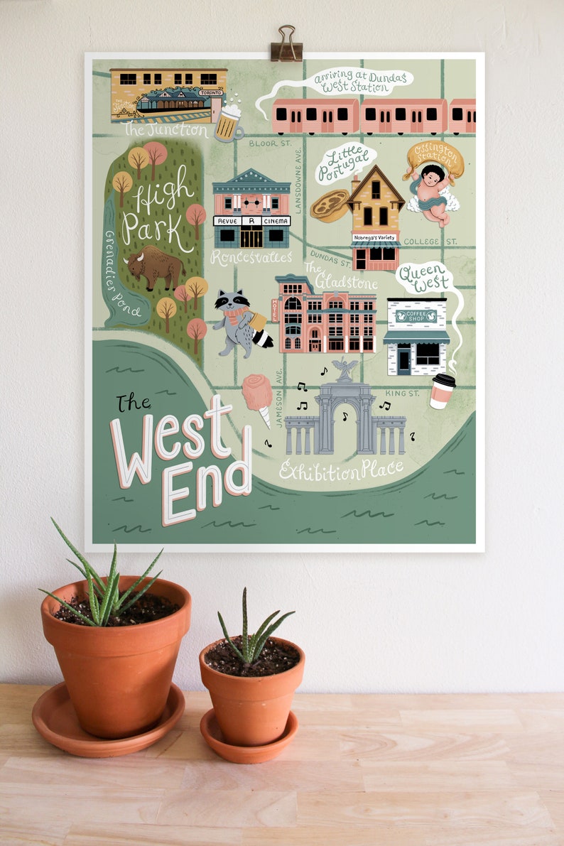 Map of West End Toronto Illustrated Art Print Giclee Archival | Etsy