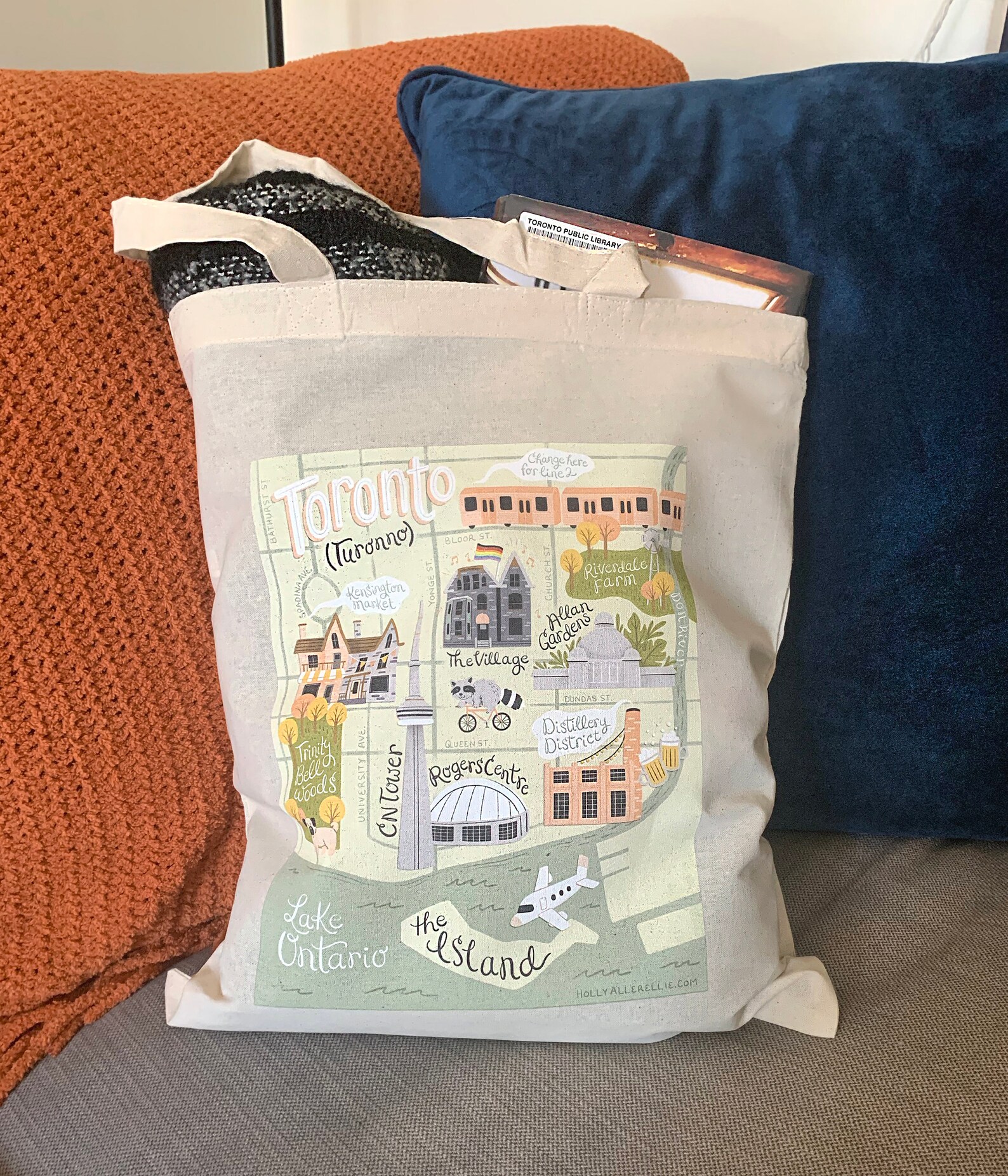 Map of Toronto Tote Bag Illustrated Cotton Canvas Book Bag | Etsy