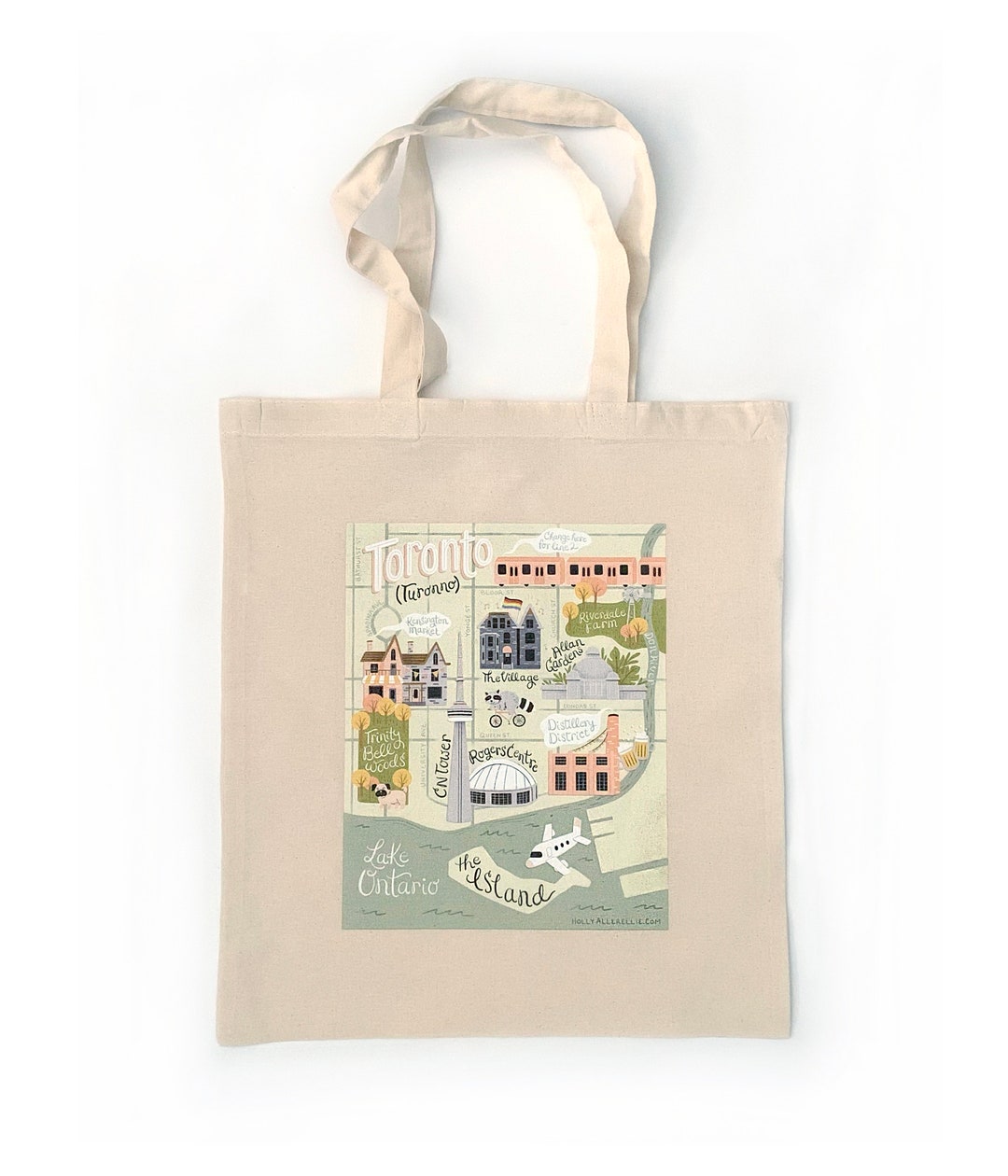 Map of Toronto Tote Bag, Illustrated Cotton Canvas Book Bag, Reusable ...