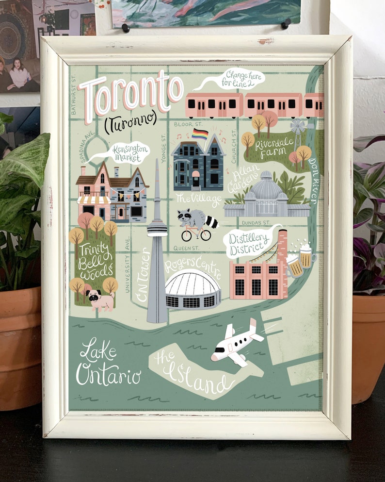 Map of Toronto Illustrated Art Print Giclee Archival Ink | Etsy