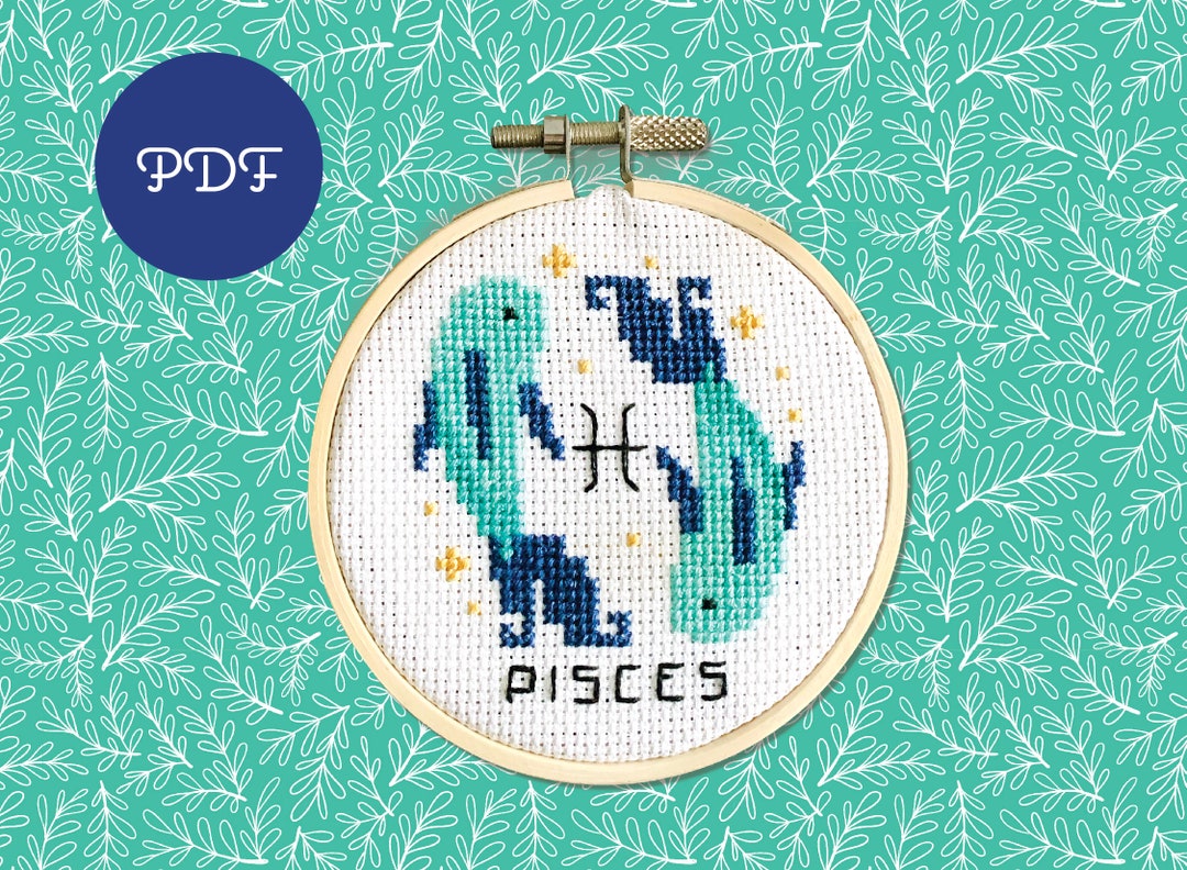 Pisces Cross Stitch Pattern, Zodiac Mini Cross Stitch, Modern Cute ...