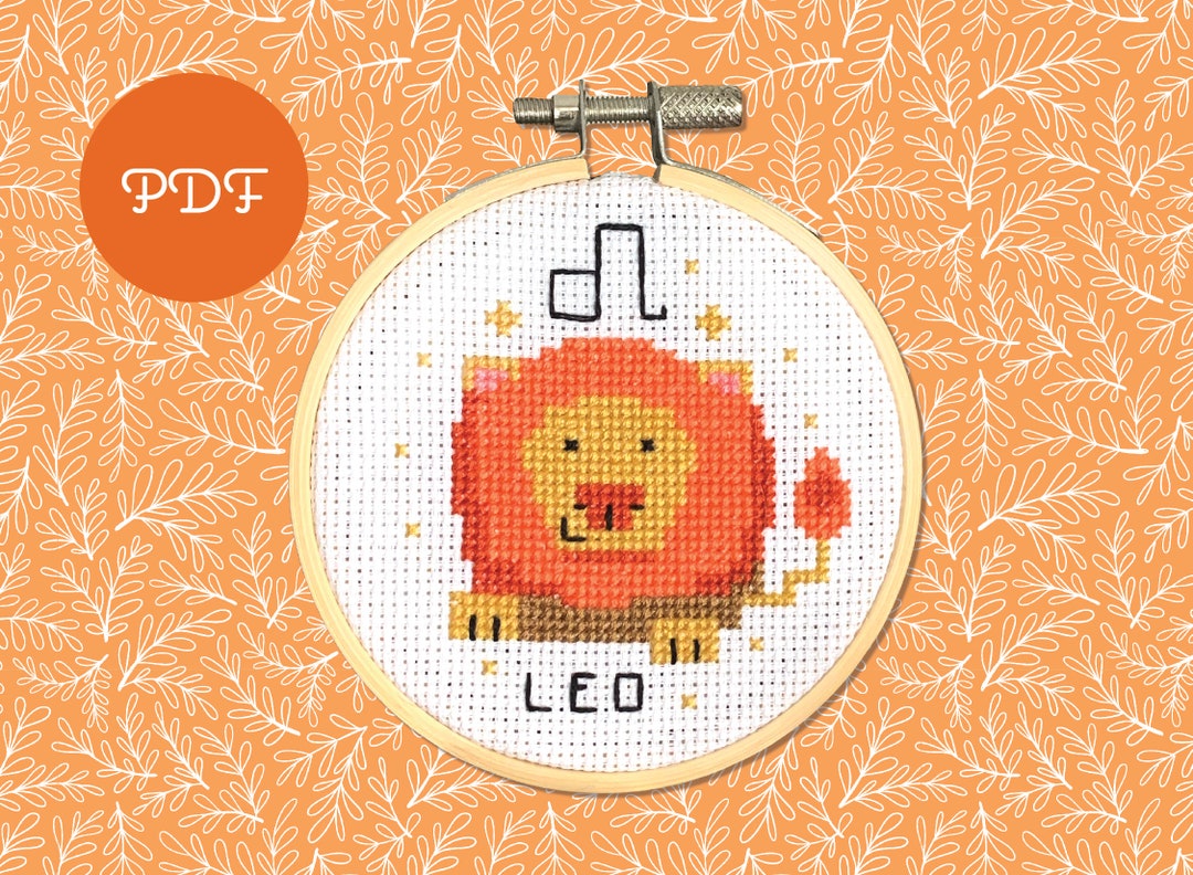 Leo Cross Stitch Pattern, Zodiac Mini Cross Stitch, Modern Cute Pattern ...