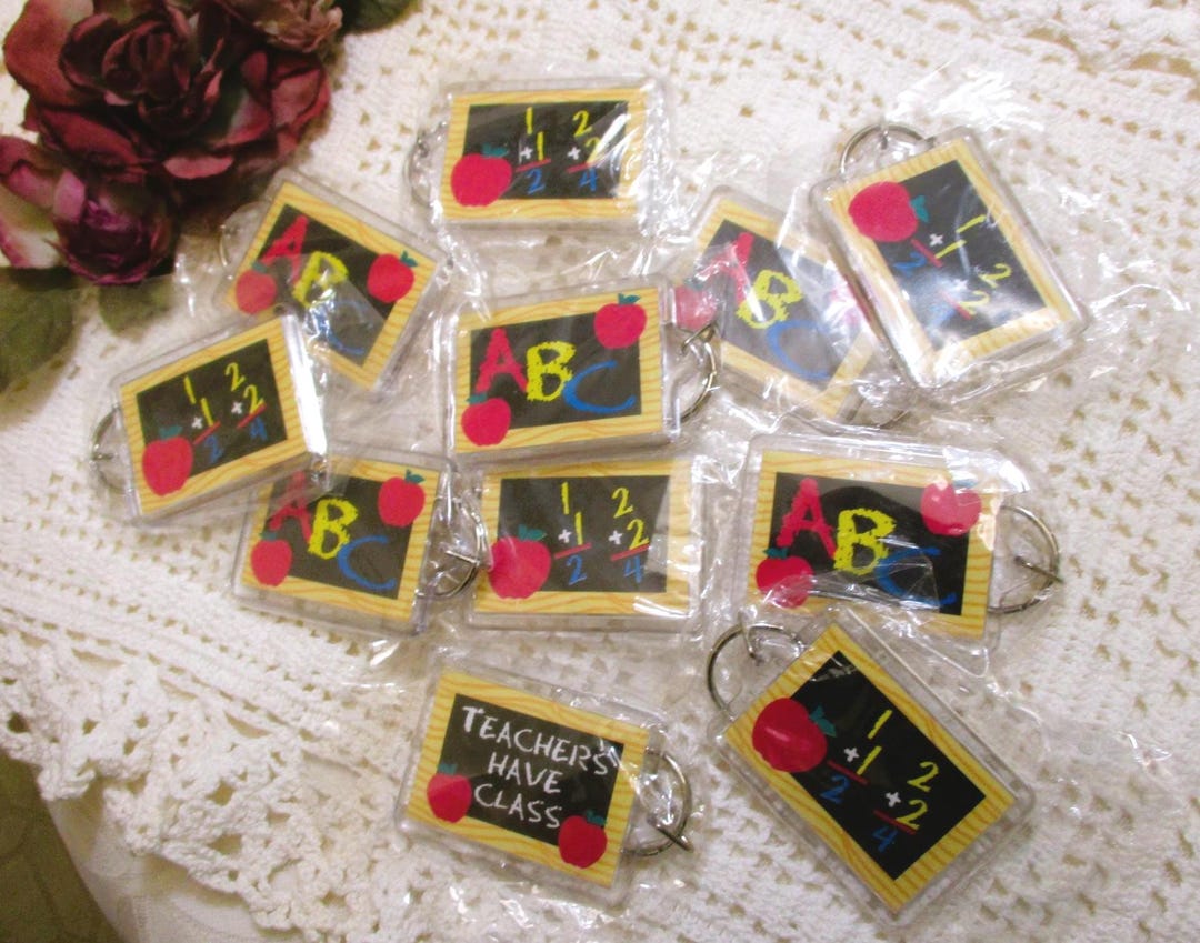 VINTAGE School Themed Key Chains Lot: Lucite, Teachers Have Class, ABC ...