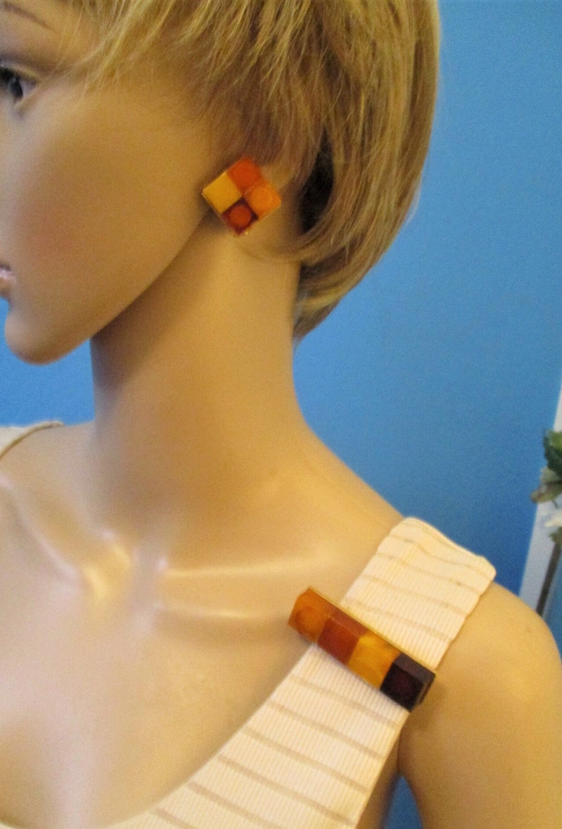 Amber Modernist Cube Gold Jewelry Set Reconstituted Amber - Etsy