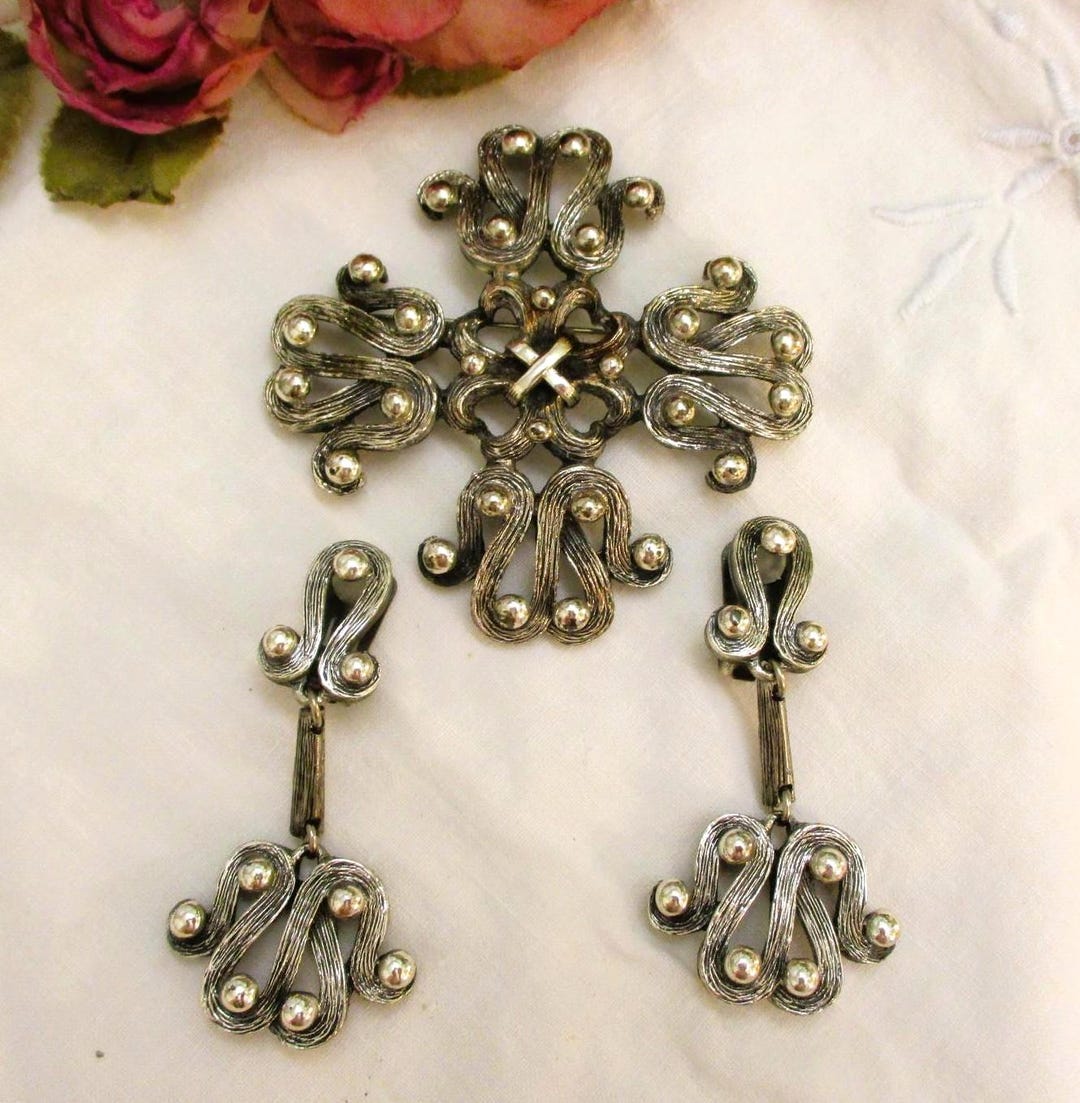Tortolani Renaissance Style Jewelry Set: Sterling Silver Brooch Pendant ...
