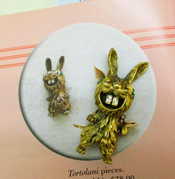 TORTOLANI 24K Gold Plate Rabbit Brooch Book Piece ~ D… - Gem