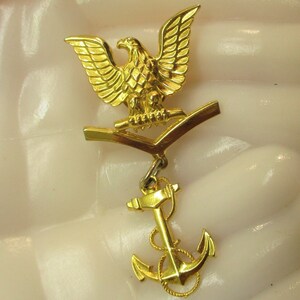 WWII Navy Gold Military Sweetheart Dangle Brooch Vintage USN Petty ...