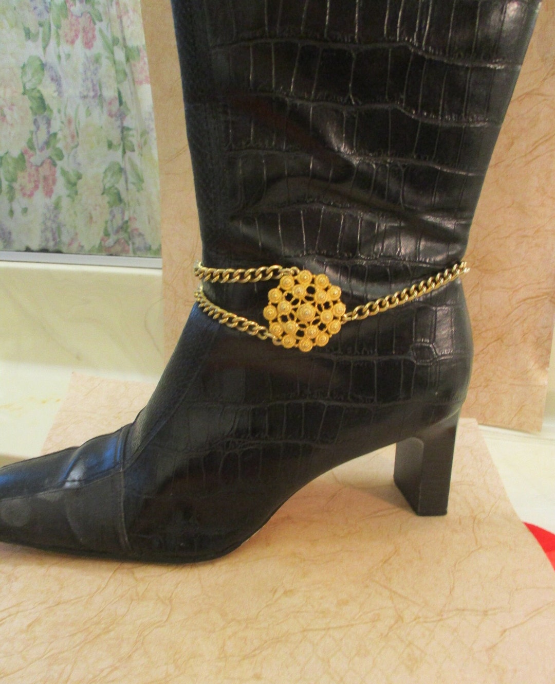 DESIGNER Boot Bracelet ~TORTOLANI 24K Gold Plate Medallion Chain Boot ...