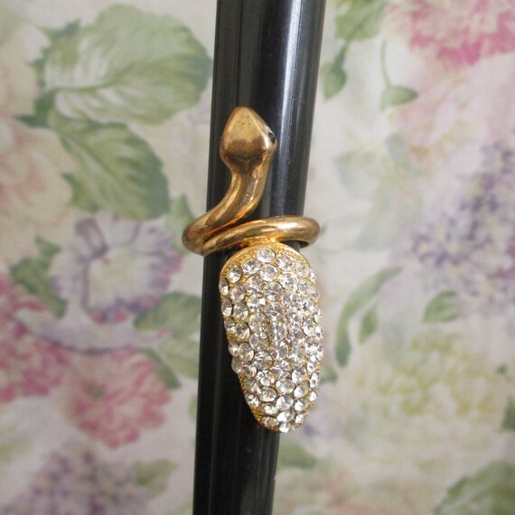 Rhinestone Gold SNAKE Ring ~ VINTAGE Crystal Rhinesto… - Gem