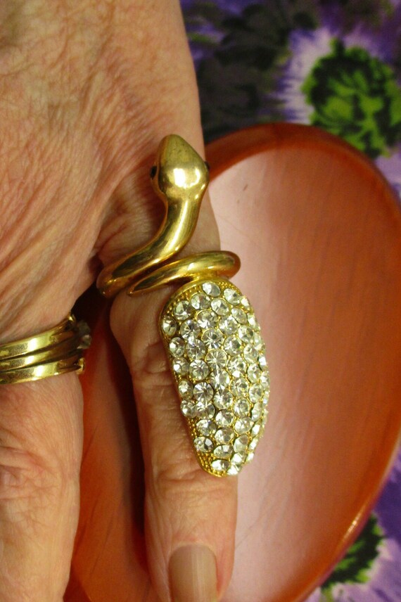 Rhinestone Gold SNAKE Ring ~ VINTAGE Crystal Rhinesto… - Gem