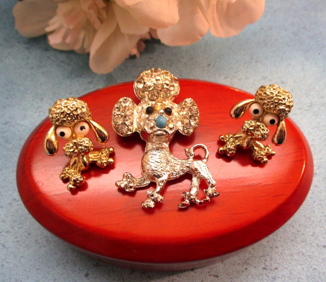 VINTAGE Gerry's Rhinestone Poodle Brooch Lot: Signed Dog JEWELRY BOOK ...