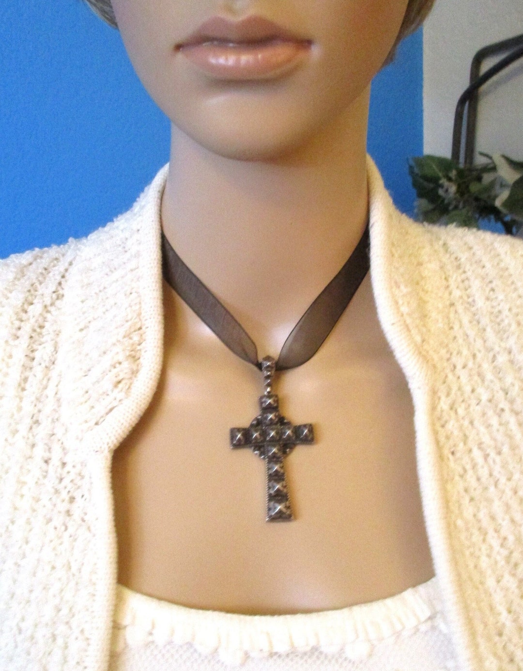 1882 Sterling Silver Gothic Cross Pendant ANTIQUE Birmingham England ...