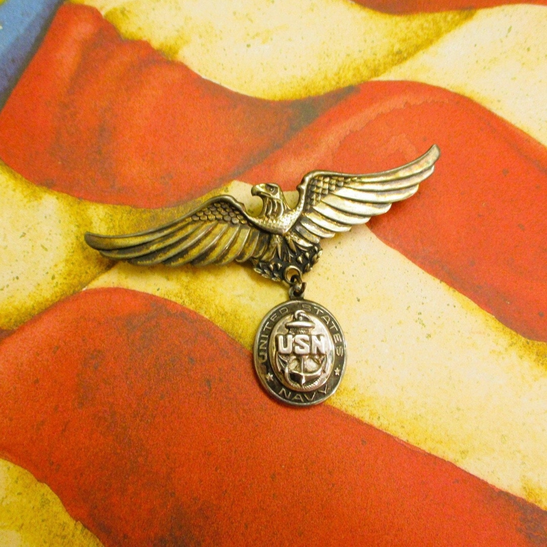 1940s Sterling Eagle US Navy Insignia Dangle Brooch WWII USN Charm ...